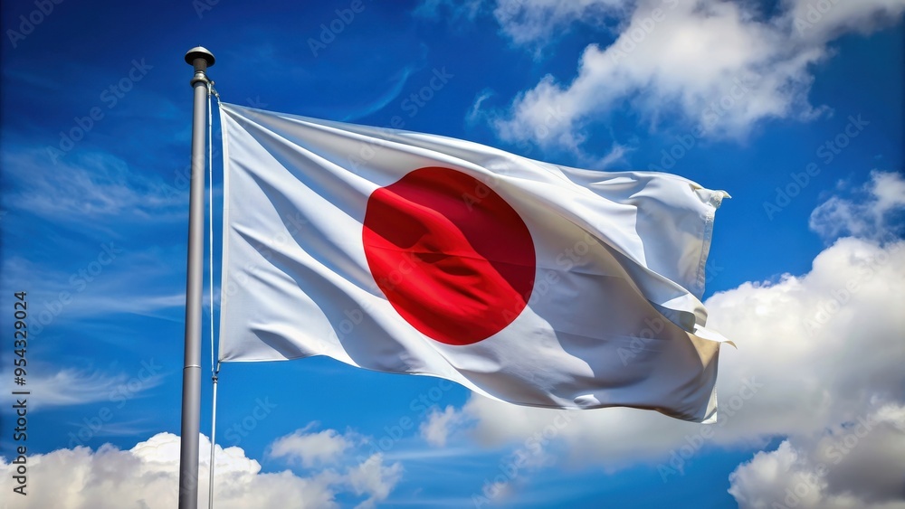 Japanese National Flag With A Waving Design Also Known As The Hinomaru