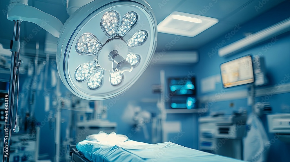 Modern Operating Room: Sterile Surgical Table Awaits Under Bright ...