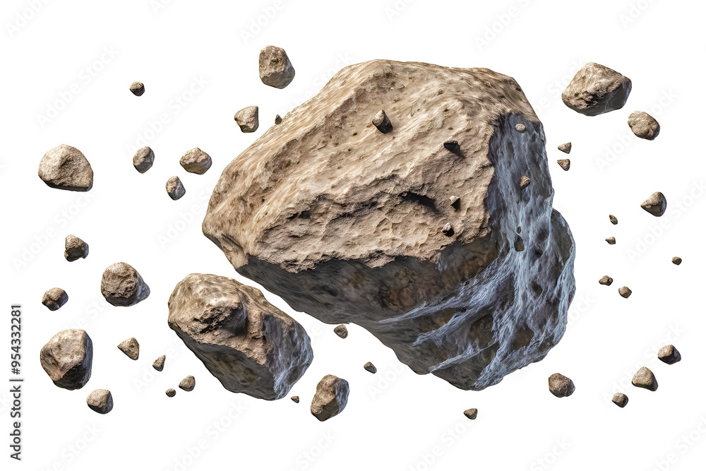 Asteroids swarm of boulders or stone meteorites isolated on transparent ...