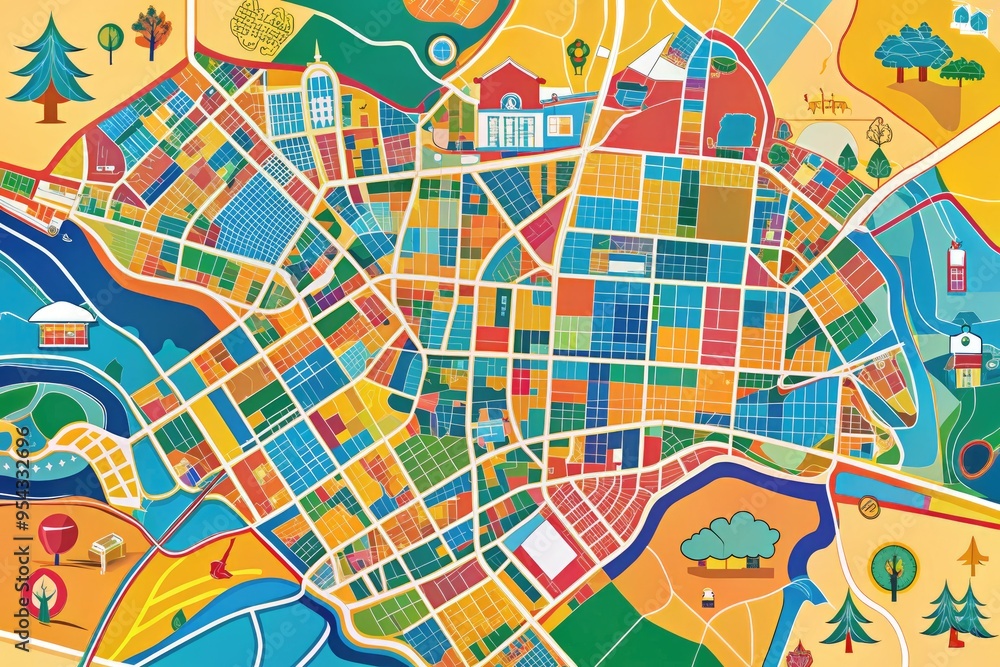 Vibrant digital illustration of Bangalore city map showcasing key ...
