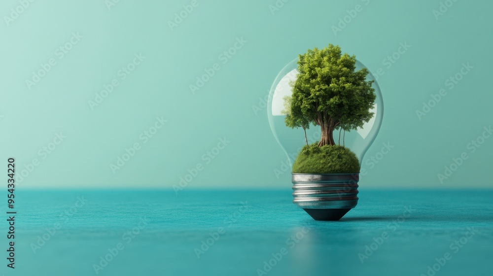 Innovative light bulb with a tree growing inside, symbolizing eco ...