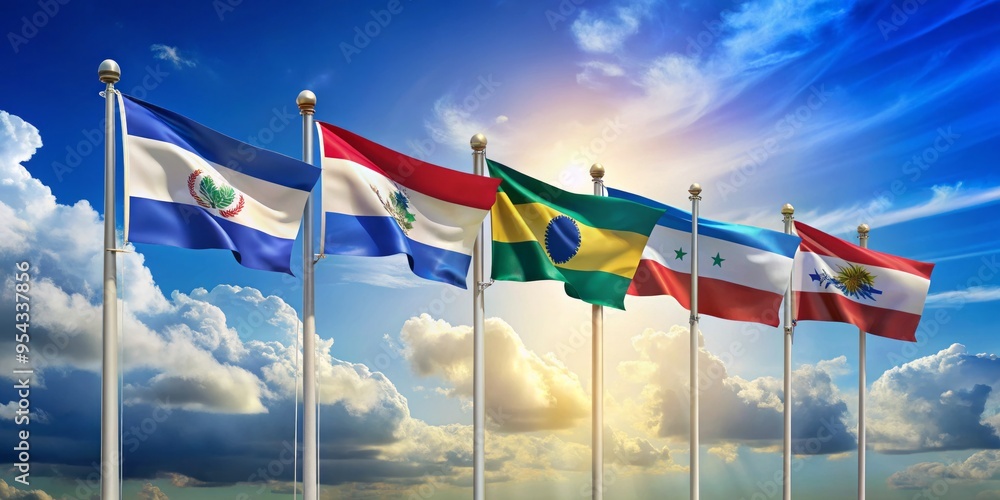 Vibrant flags of seven Central American countries - Belize, Costa Rica ...