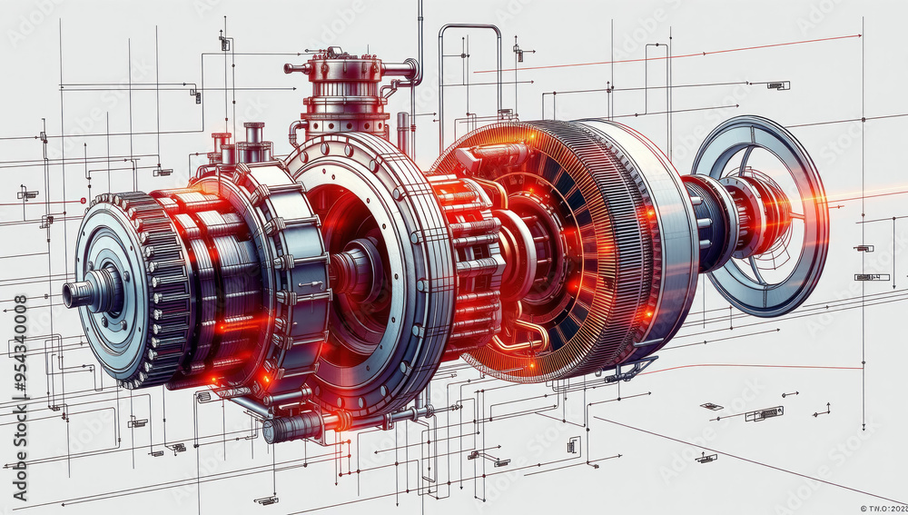 An engineering schematic illustrating the design of an engine powered ...