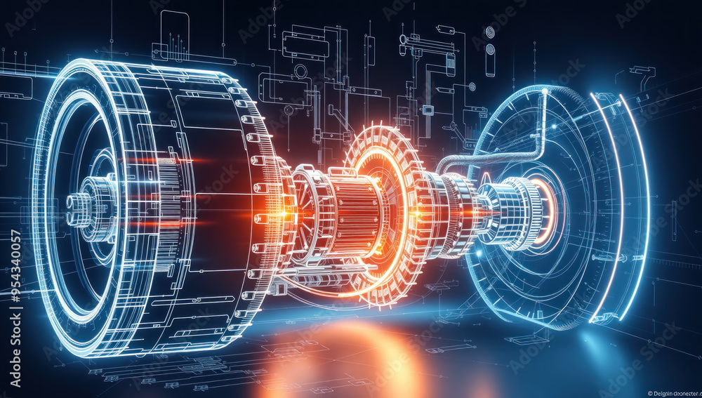 An engineering schematic illustrating the design of an engine powered ...