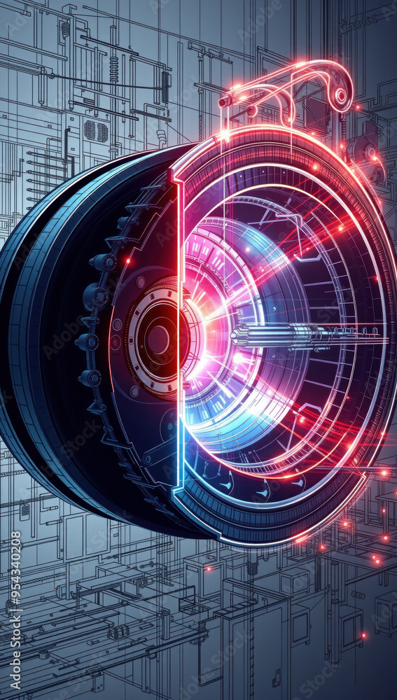 An engineering schematic illustrating the design of an engine powered ...