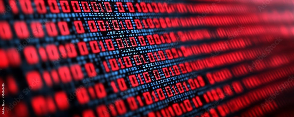 Digital warning alert in a red matrix, symbolizing a potential ...