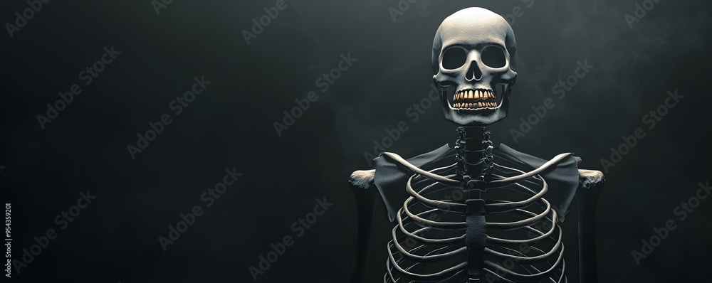High resolution image of a human skeleton with a dark background ...
