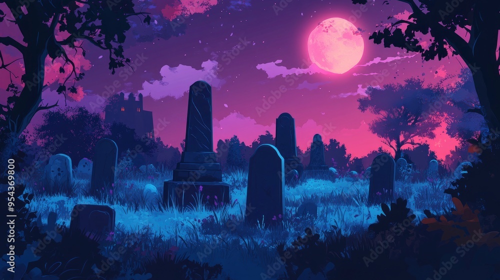 Halloween graveyard scene. Haunting nightmare hallowen background ...
