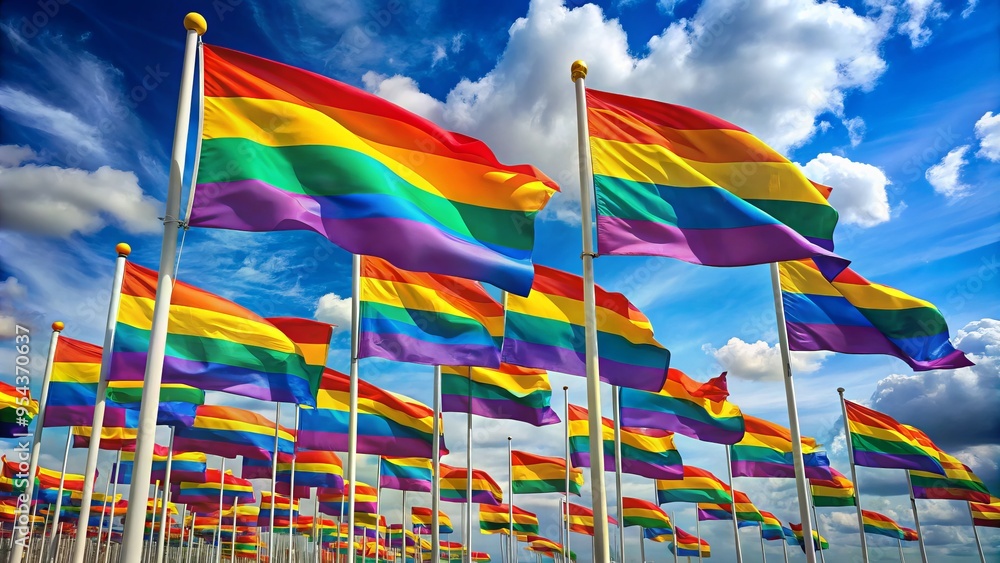 Vibrant rainbow of LGBTQ+ flags waving in unity, symbolizing diversity ...