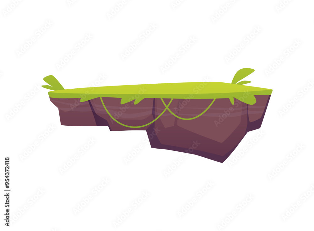 Level platform with green lawn, floating grass land game island vector ...