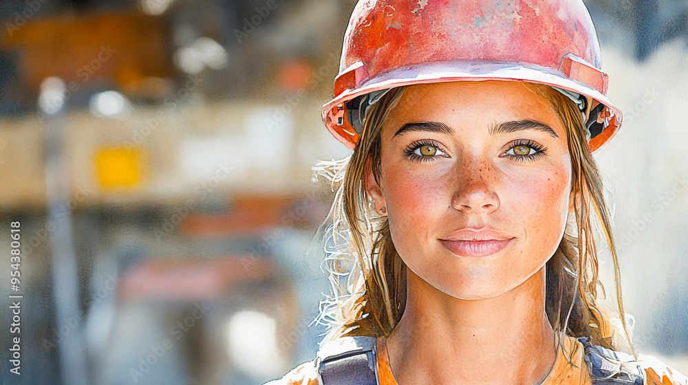 Empowered Female Construction Worker in Watercolor - Breaking ...
