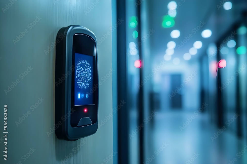 finger print scan access control on wall of entrance door office Stock ...