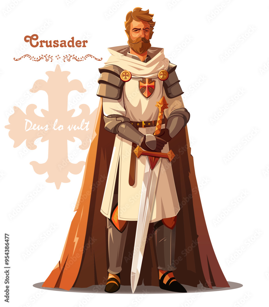 Image of a crusader with a sword, in armor and a cloak. The Crusaders ...