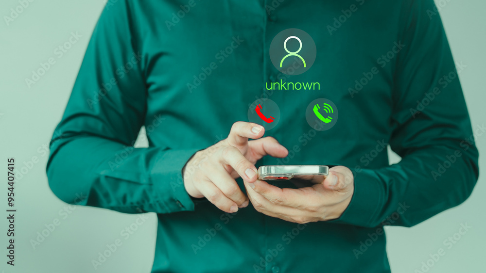 Concept of scam, fraud with a mobile phone from the criminal. Man ...