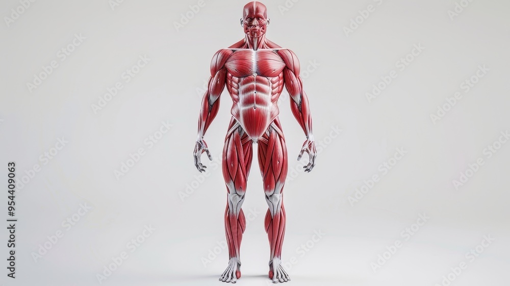 Detailed anatomical model showcasing human muscles with realistic ...