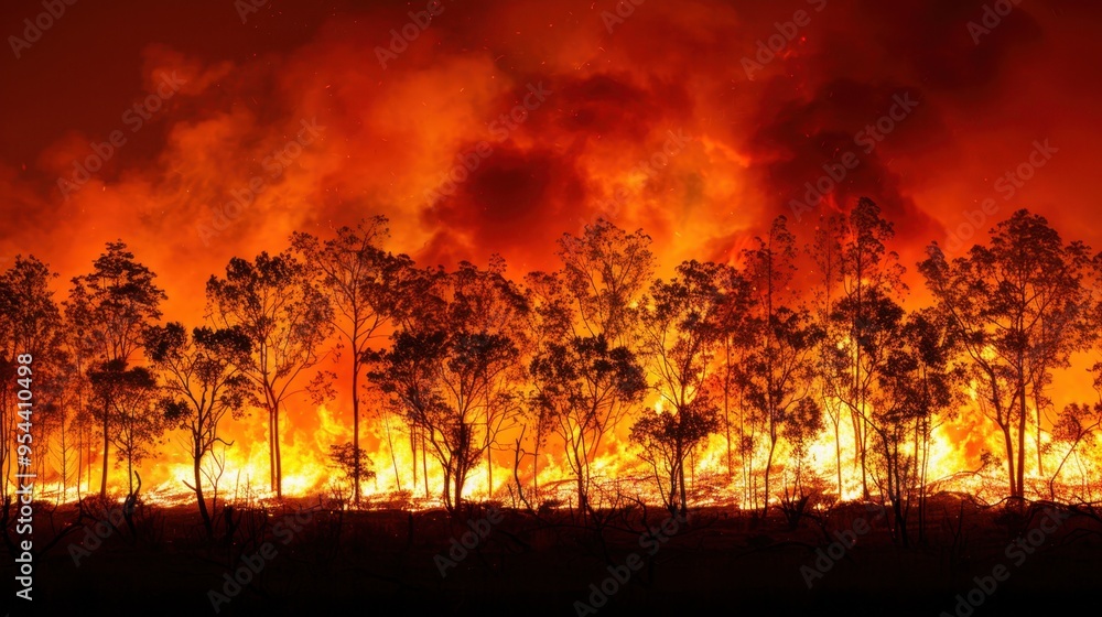 Wildfire: An uncontrolled fire spreading quickly through forests or ...