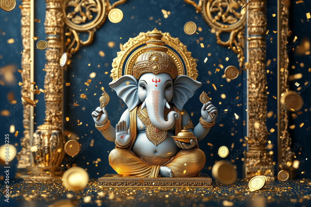 Ganesh Chaturthi festival, traditional india patterns. Lord Ganesha the ...