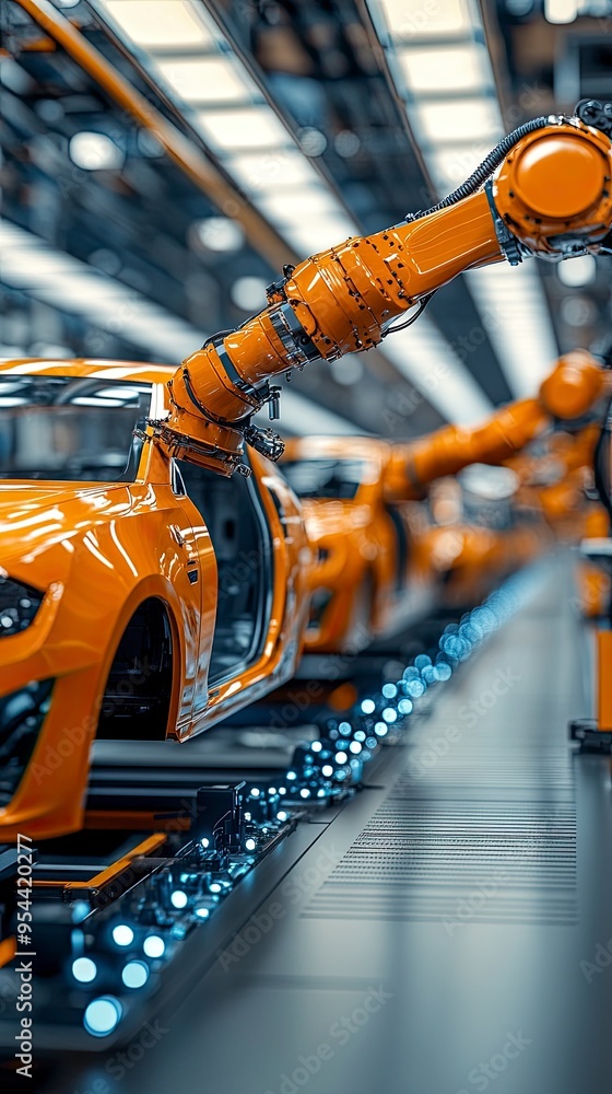 Robotic arm, painting a car, sleek and precise movement, in an ...