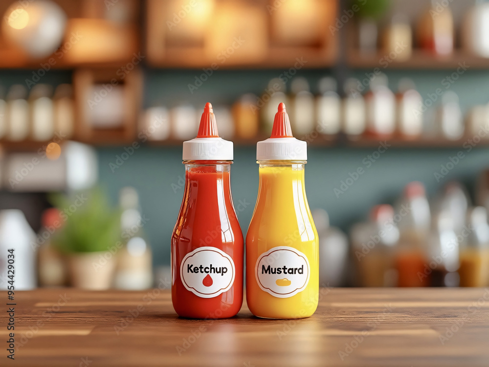 Basic Old Fashioned "Ketchup" and "Mustard" Bottles Red And Yellow On ...