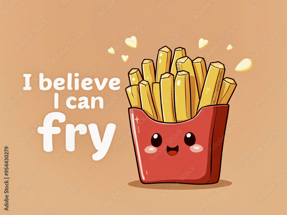 Cute Chibi Kawaii Fries in A Container "I Believe I Can Fry" Typography ...
