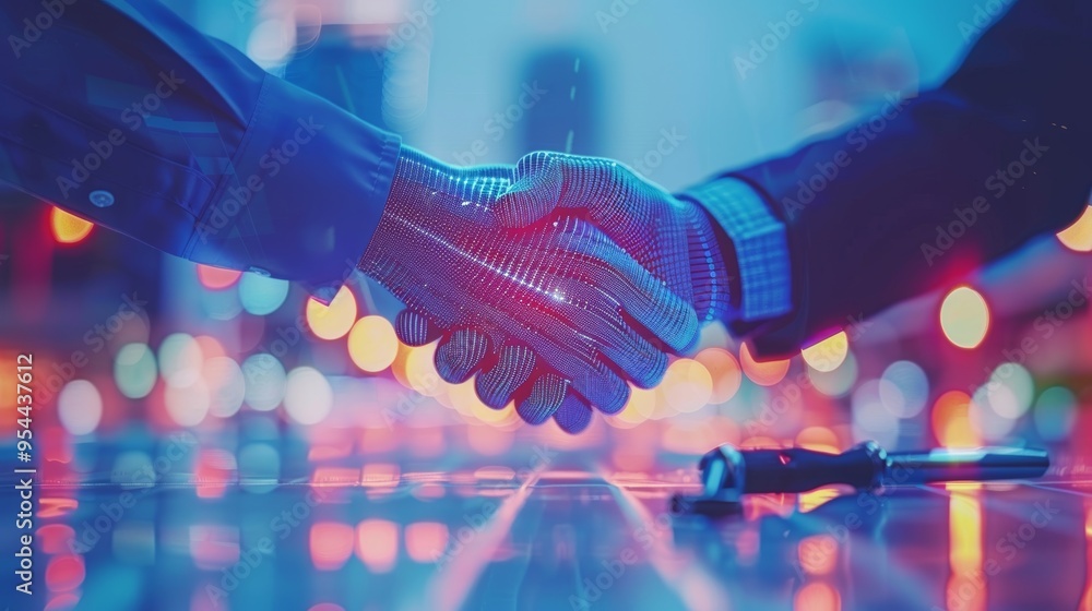 Collaborative construction efforts handshake over blueprints and ... Collaborative construction efforts handshake over blueprints and ...