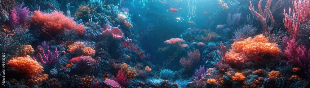 Alien flora and fauna, in a vivid, bioluminescent ecosystem, digital ...