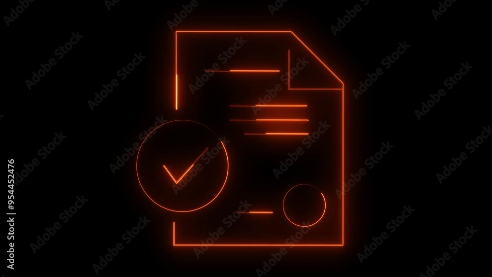Neon Document with Checkmark Icon, Glowing Quality Assurance Symbol ...