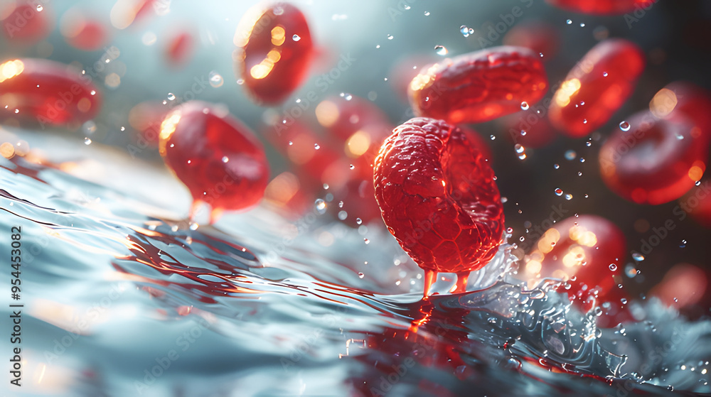 Red blood cells flowing in vessel (Erythrocyte) medical science in ...