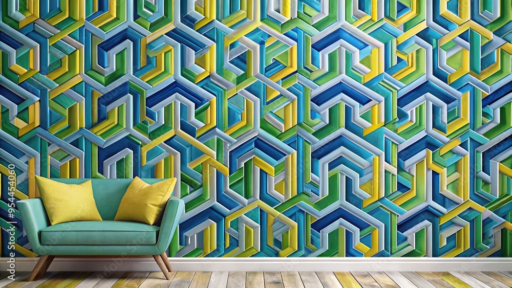 Vibrant geometric pattern wallpaper featuring interlocking shapes in ...