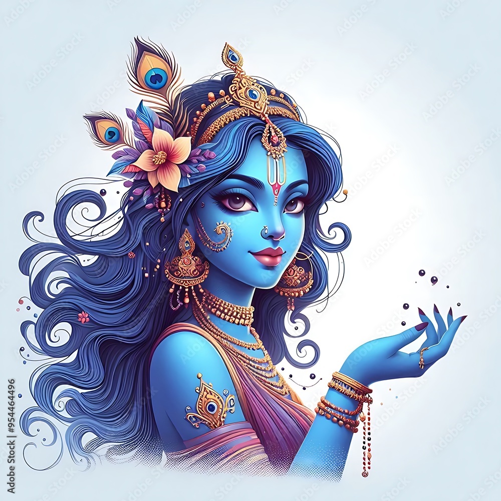 Radha with Blue Skin on a Light Background, Celebrating the Birth of ...