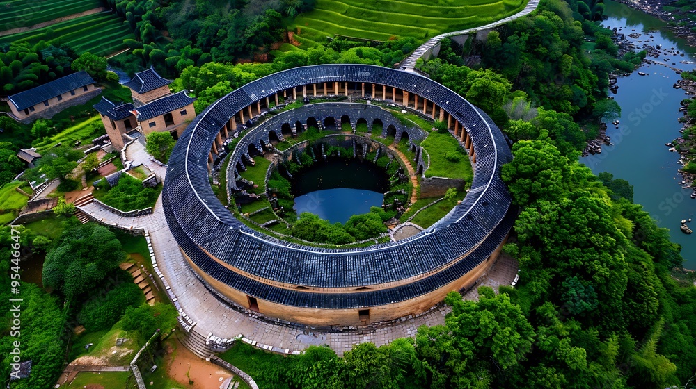 Traditional Chinese tulou buildings in Fujian province, showcasing the ...