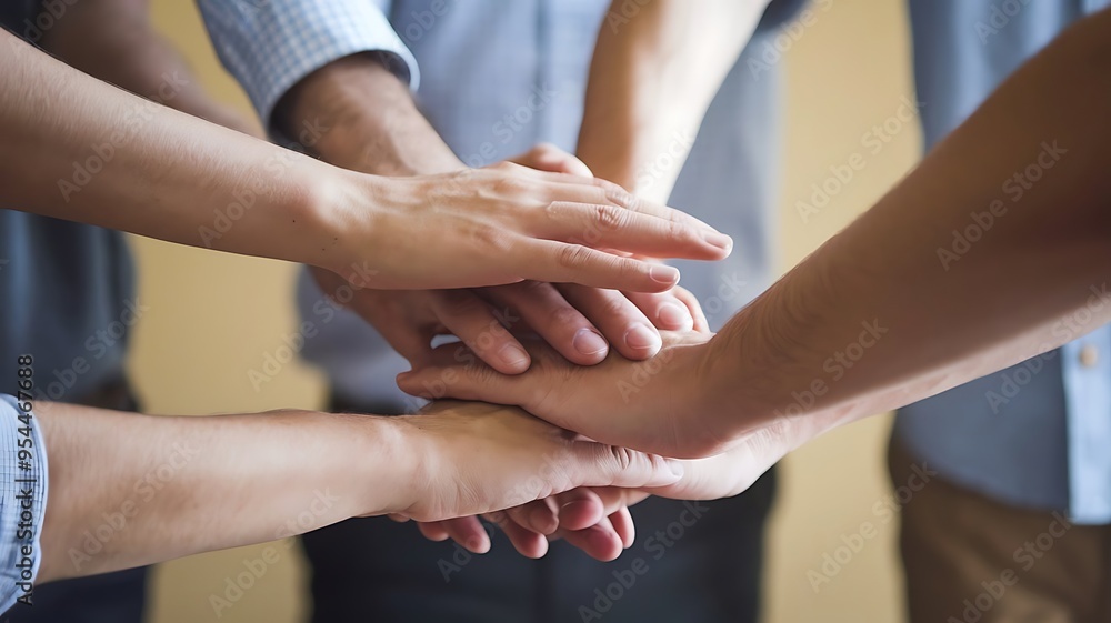 Teamwork and partnership concept with diverse hands united for success ...