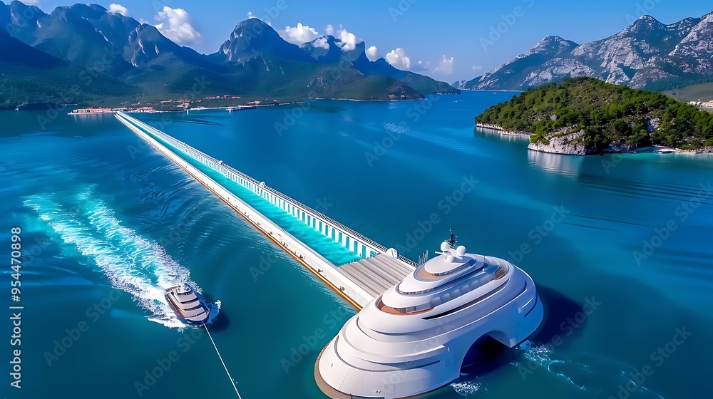 A massive floating sea wall, engineered to protect a coastal city from ...