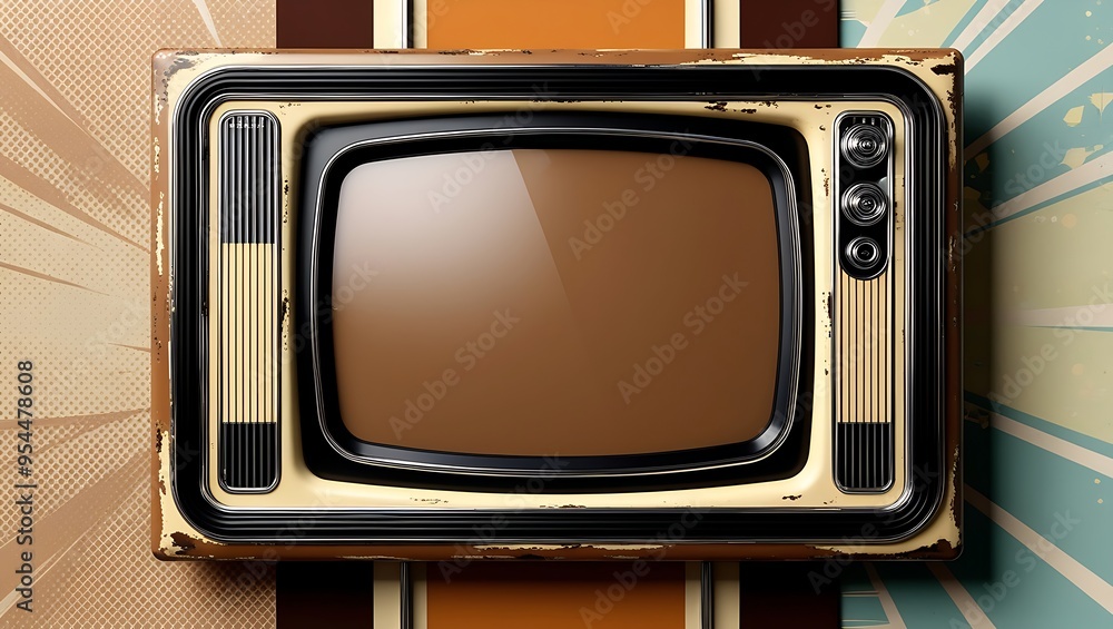 Pop art frame designed to look like a 1950s TV, featuring rounded ...