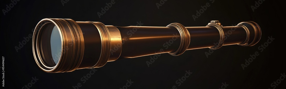 Spyglass in a 3D cartoon rendering isolated on a black background high ...