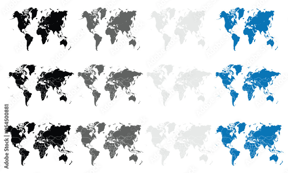 World map.United States, China, Russia, Germany, United Kingdom, Japan ...