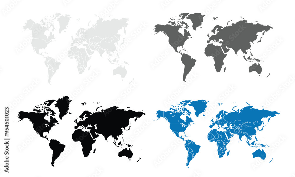 World map.United States, China, Russia, Germany, United Kingdom, Japan ...