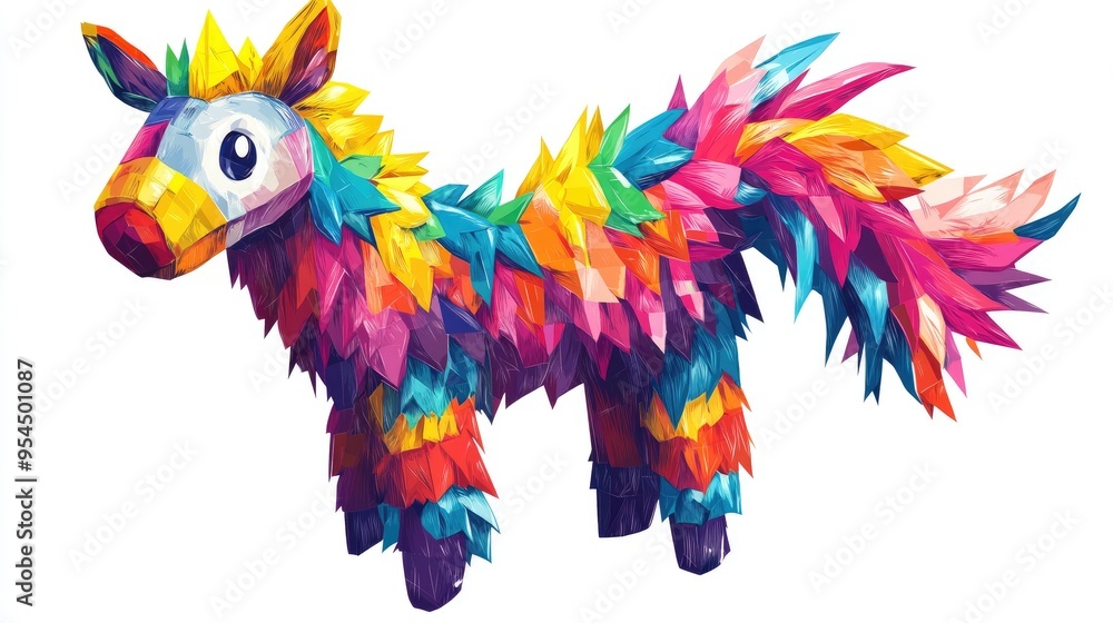 Colorful 2D cartoon style pinata depicted on a white background Stock ...