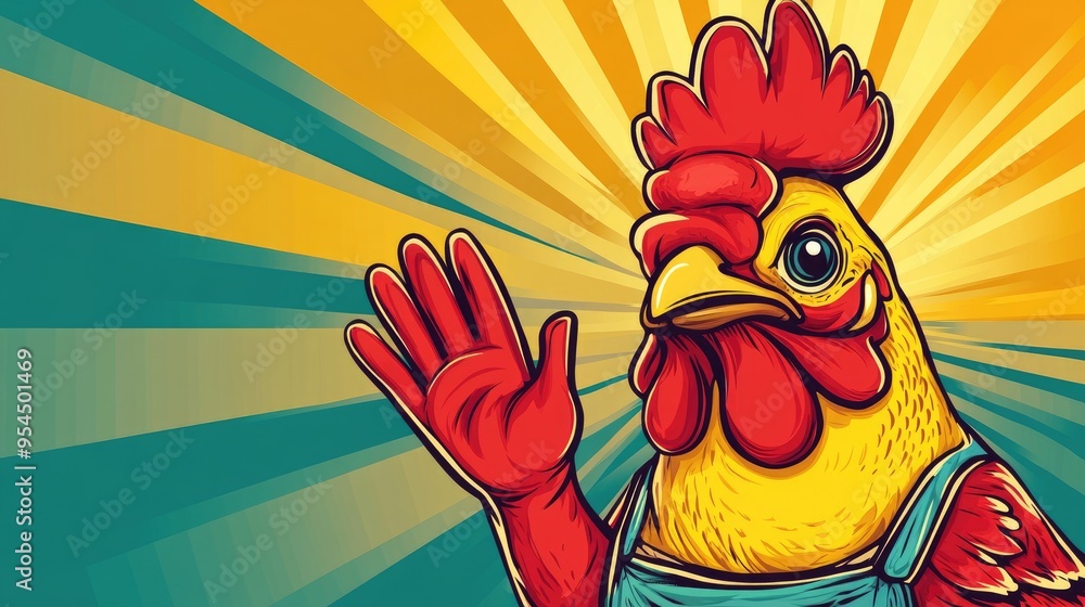 Cartoon character of fried chicken waving hand showcasing playful ...