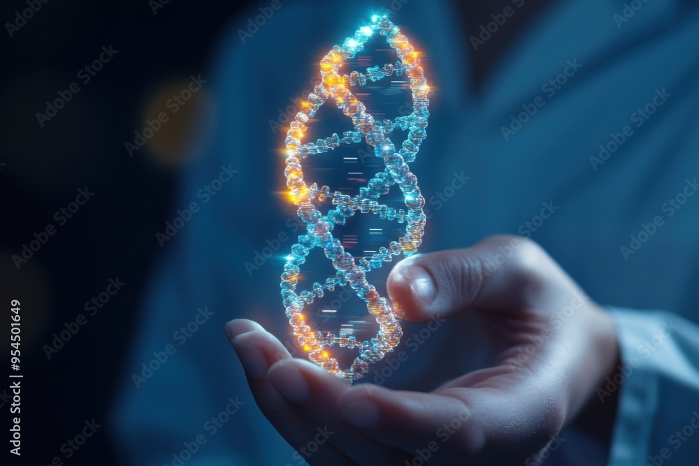 A researcher holds a holographic DNA strand above various animal ...