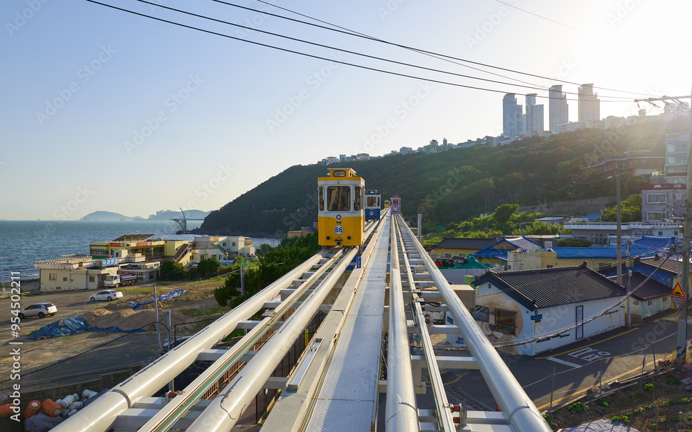Busan, South Korea - May 18, 2024: Haeundae Blue Line Park, the most ...
