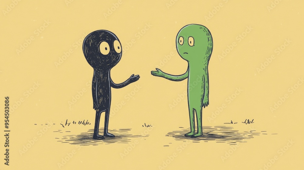 2D cartoon style illustration featuring a black figure attempting to ...