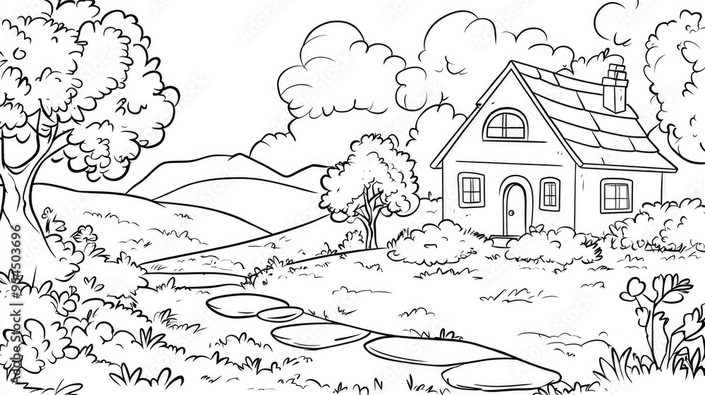 2D cartoon style outline illustration designed for children to improve ...