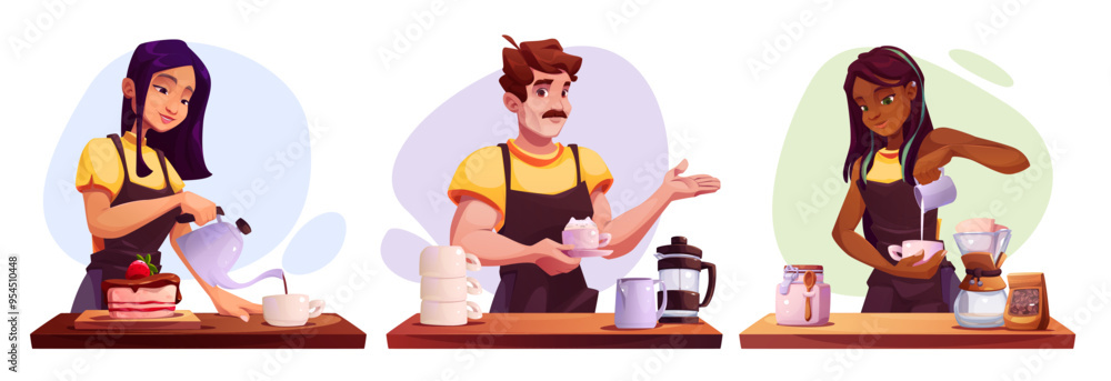 Barista people making hot fresh coffee with different method of ...