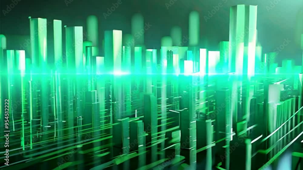 Emerald City Lights: Futuristic metropolis bathed in glowing green ...