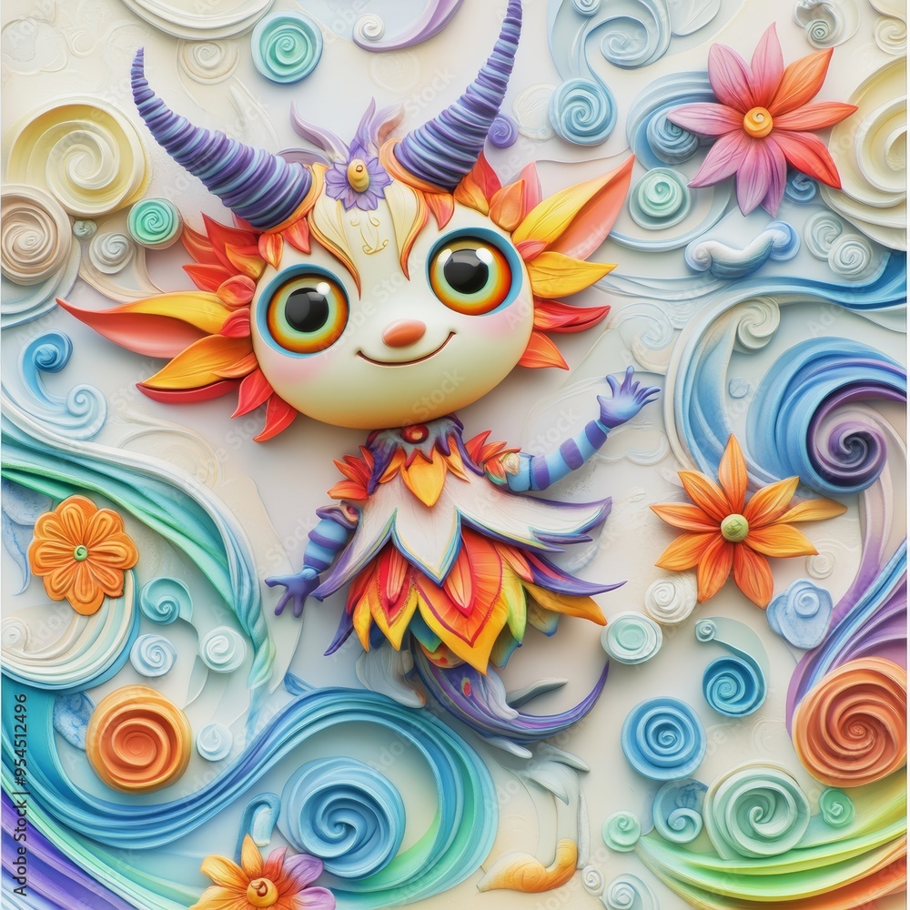 Whimsical 3D Claymation Imp Sticker with Playful Anime Features on ...