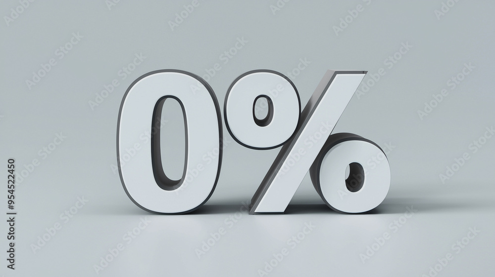 Zero percent symbol in 3D design on a neutral background, representing ...