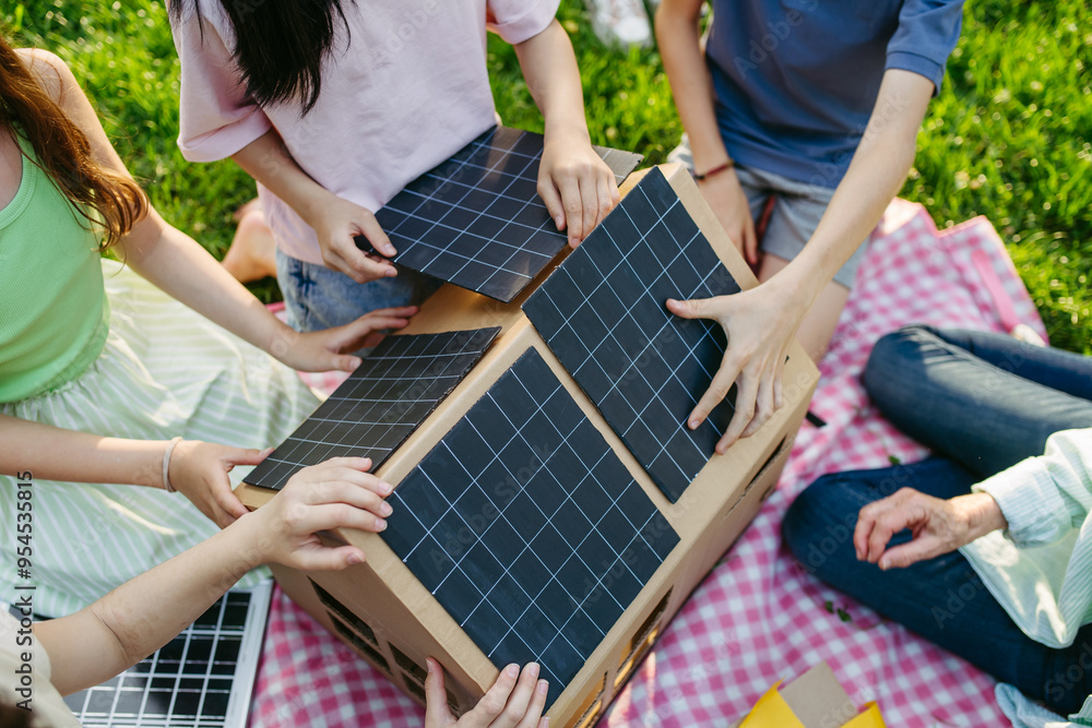 Children learning about renewable energy and solar panels during ...