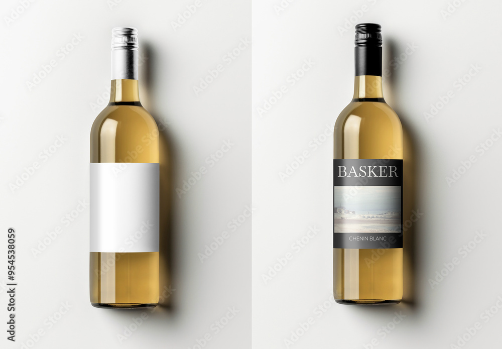 Branding Flatlay White Wine Bottle Label Mockup With Generative AI ...