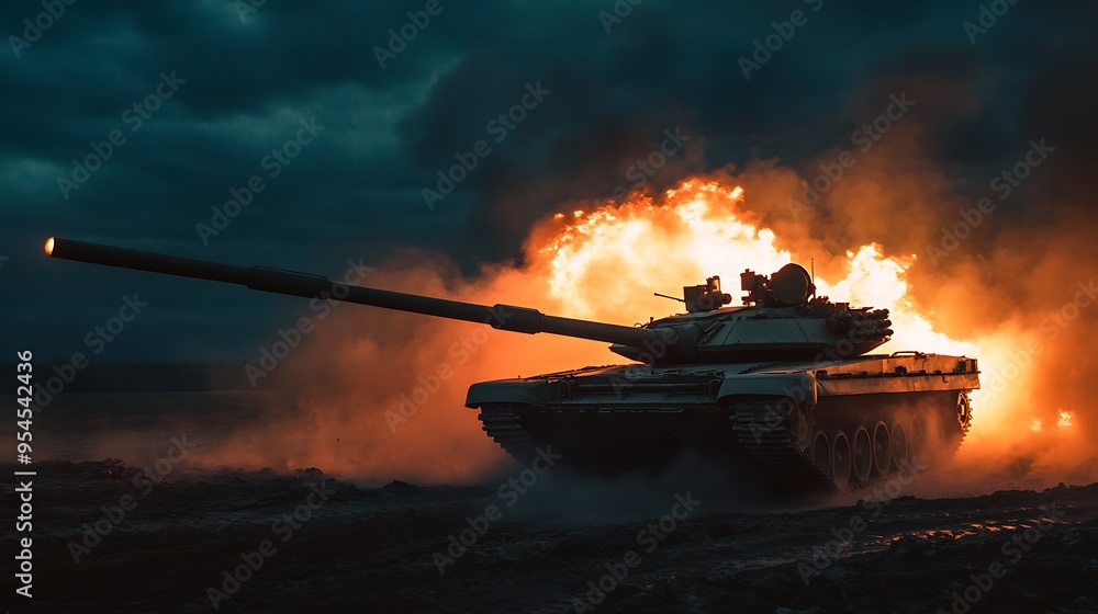 Intense Tank Firing at Night with Muzzle Flash in Dark Sky Captured ...
